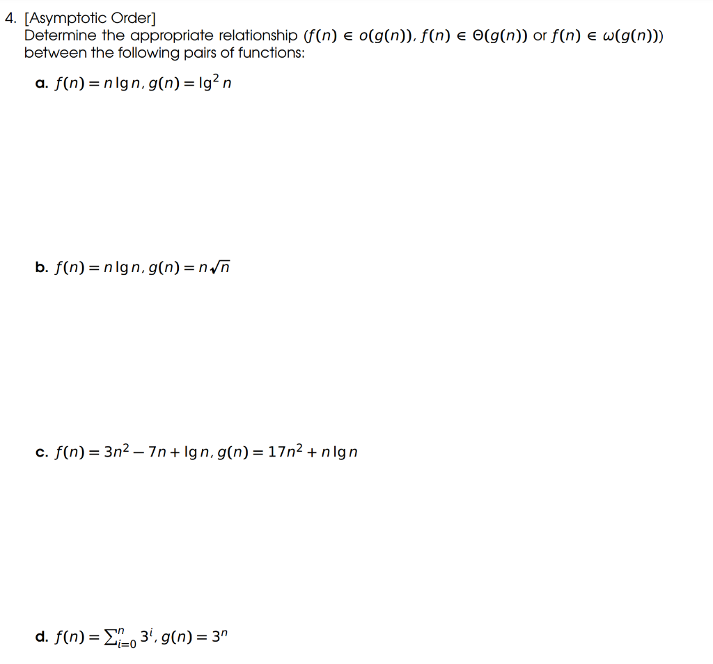 Solved [Asymptotic Order] Determine the appropriate | Chegg.com
