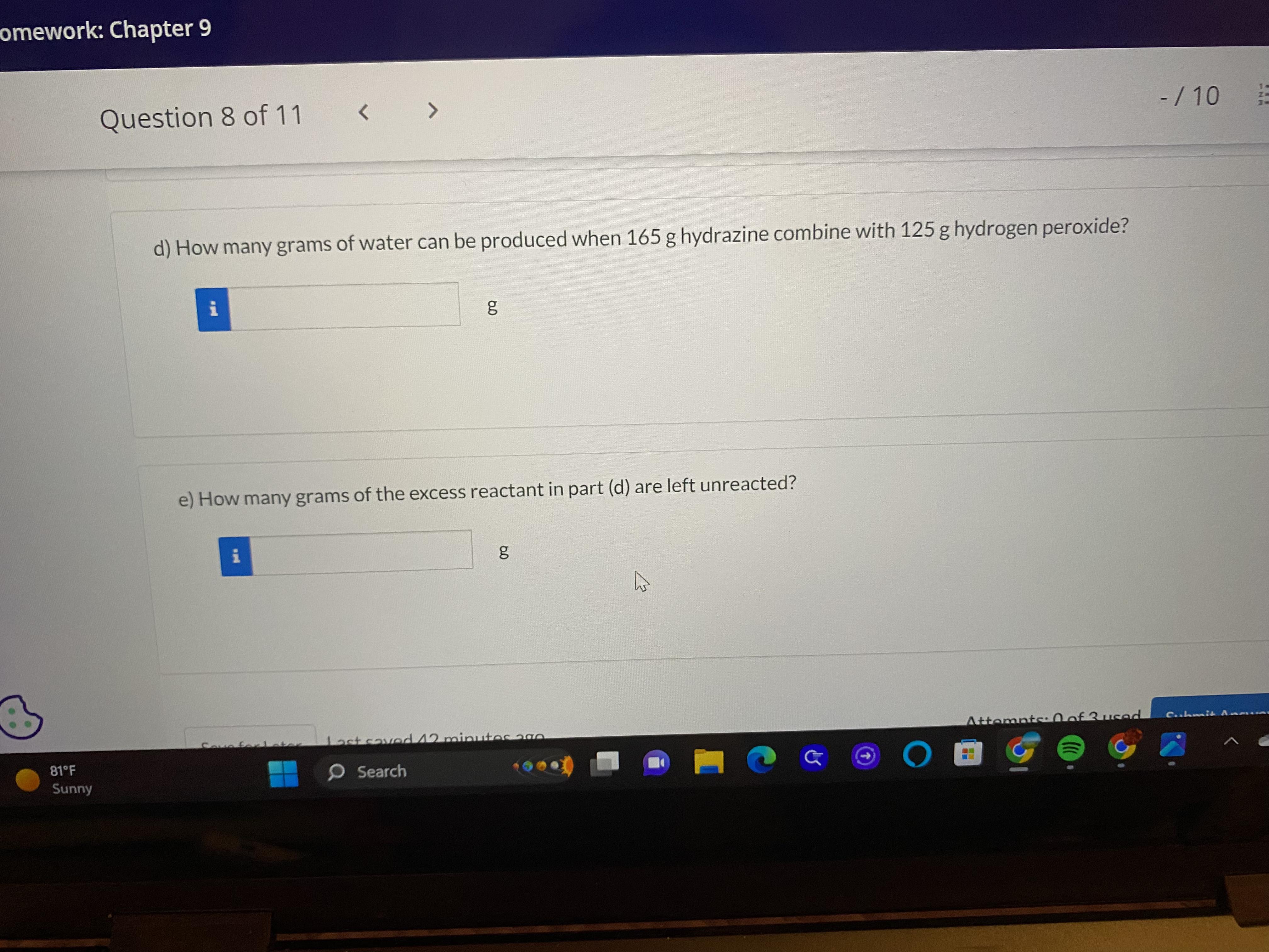 Solved Hydrazine (N2H4) and hydrogen peroxide (H2O2) have | Chegg.com