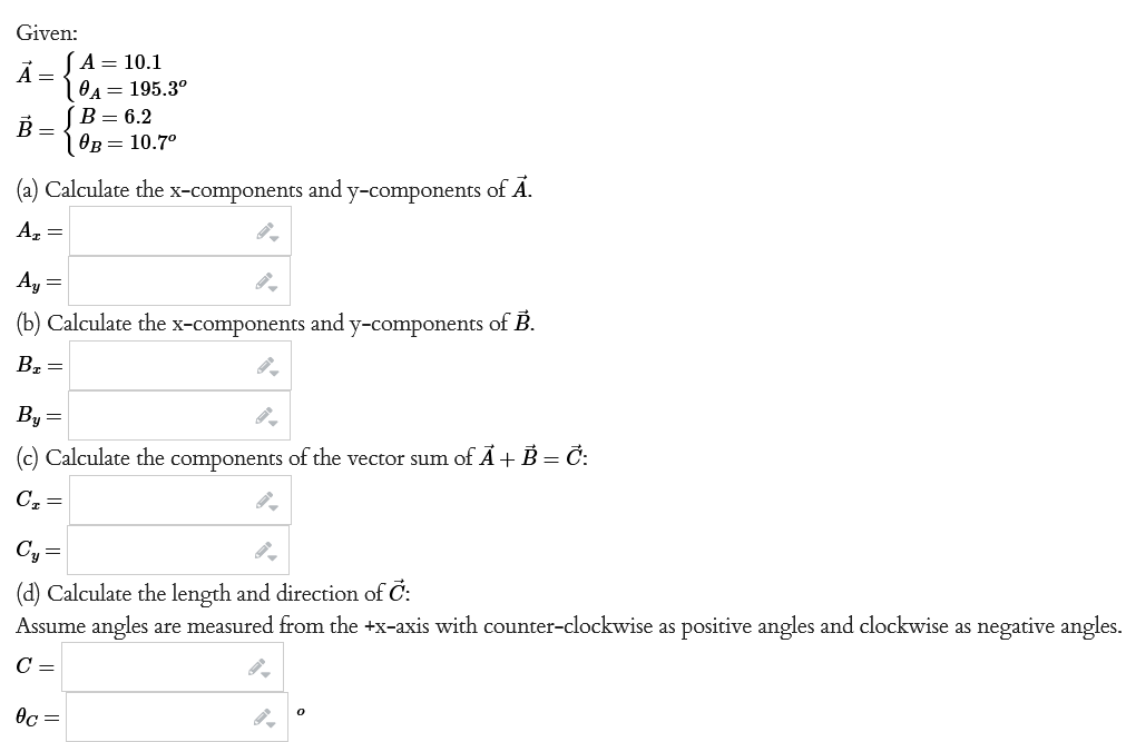 Solved Given: AB={A=10.1θA=195.3o={B=6.2θB=10.7∘ (a) | Chegg.com