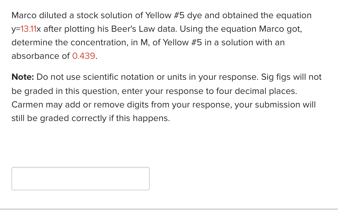 Solved Marco diluted a stock solution of Yellow \#5 dye and | Chegg.com