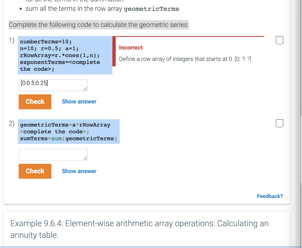 Solved Sum All The Terms In The Row Array Geometricterms