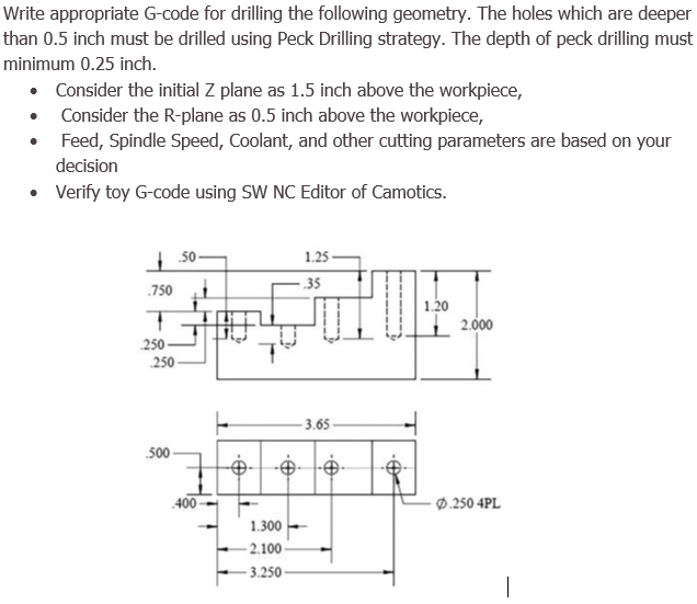 Solved Write appropriate G-code for drilling the following | Chegg.com