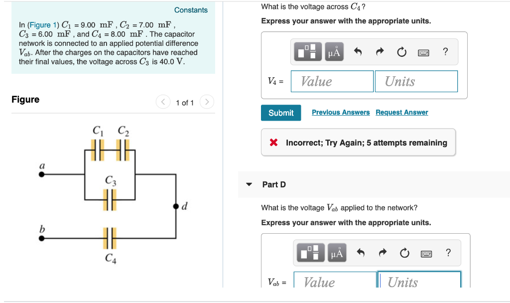 Solved PartA Constants In (Figure 1) C1 9.00 mF, C2 7.00 mF | Chegg.com