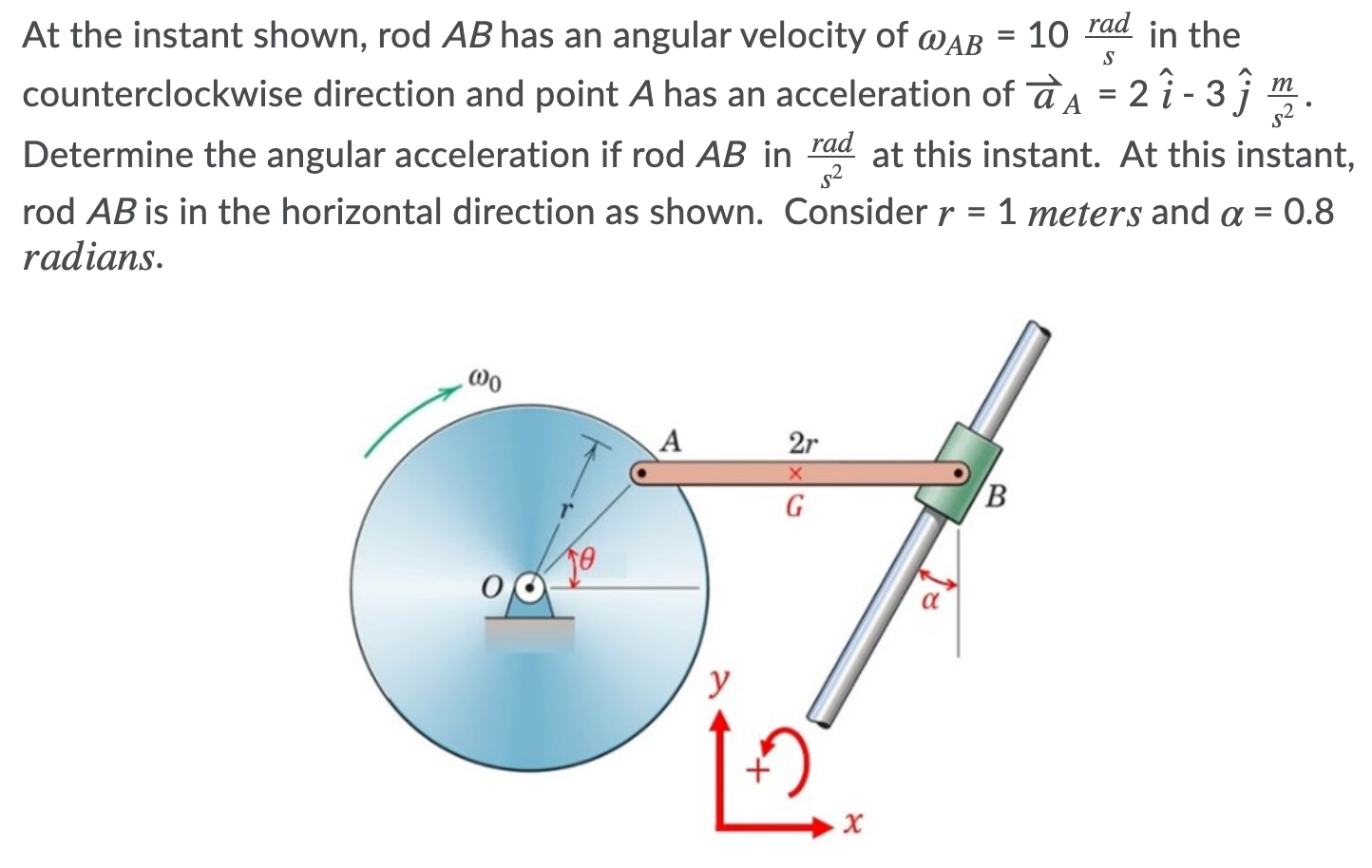 Solved At the instant shown, rod AB has an angular velocity | Chegg.com