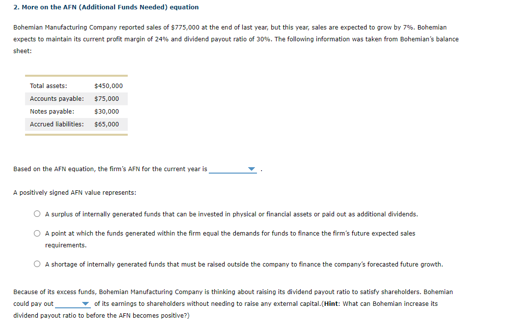 Solved 2. More on the AFN (Additional Funds Needed) equation | Chegg.com