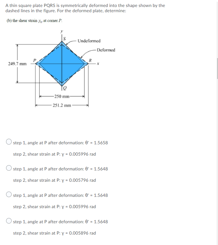 Solved A thin square plate PQRS is symmetrically deformed | Chegg.com