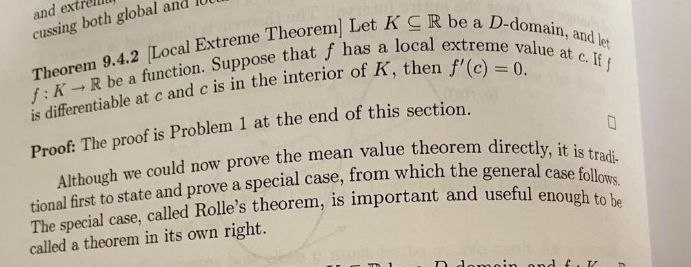 Solved 1. Prove the local extreme theorem (Theorem 9.4.2). | Chegg.com