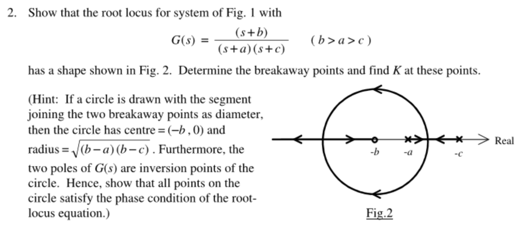 Solved 2. Show that the root locus for system of Fig. 1 with | Chegg.com