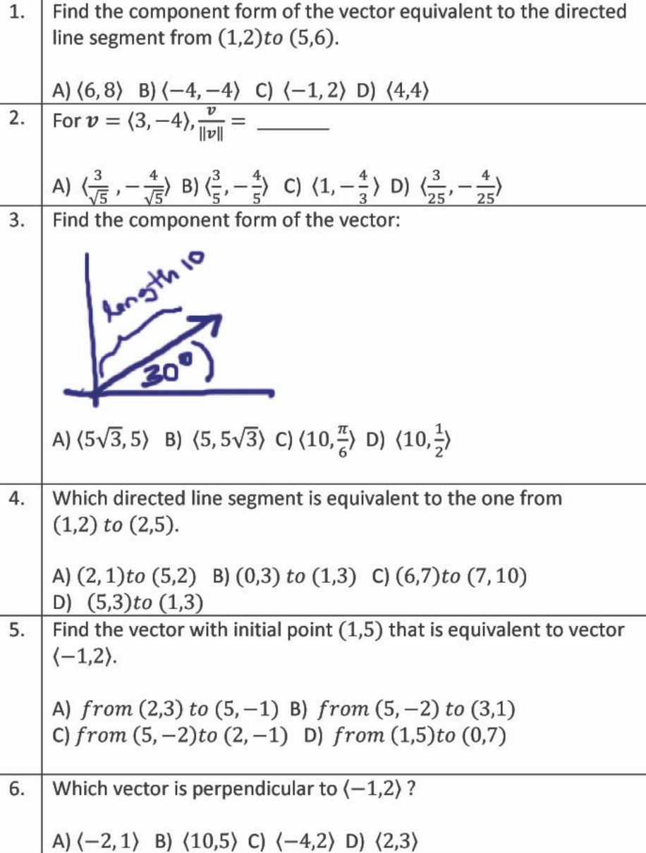 Solved 1. Find the component form of the vector equivalent | Chegg.com