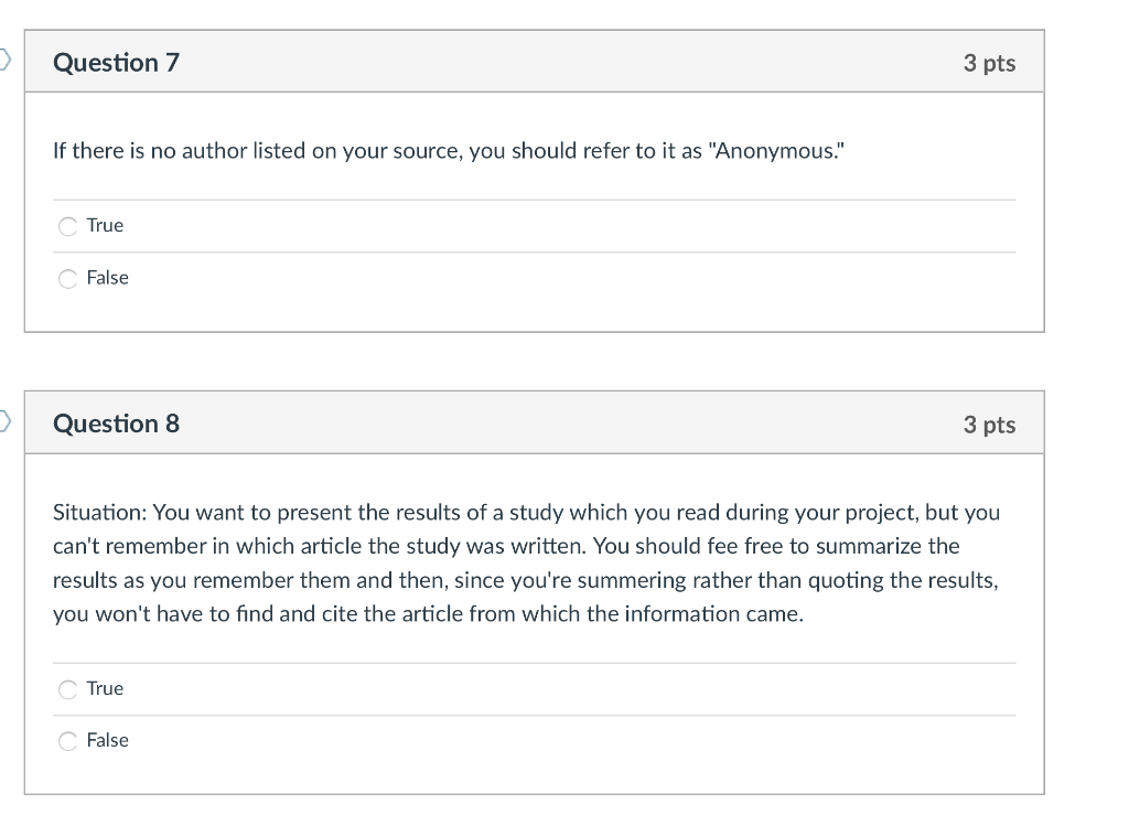 Solved > Question 7 3 pts If there is no author listed on | Chegg.com