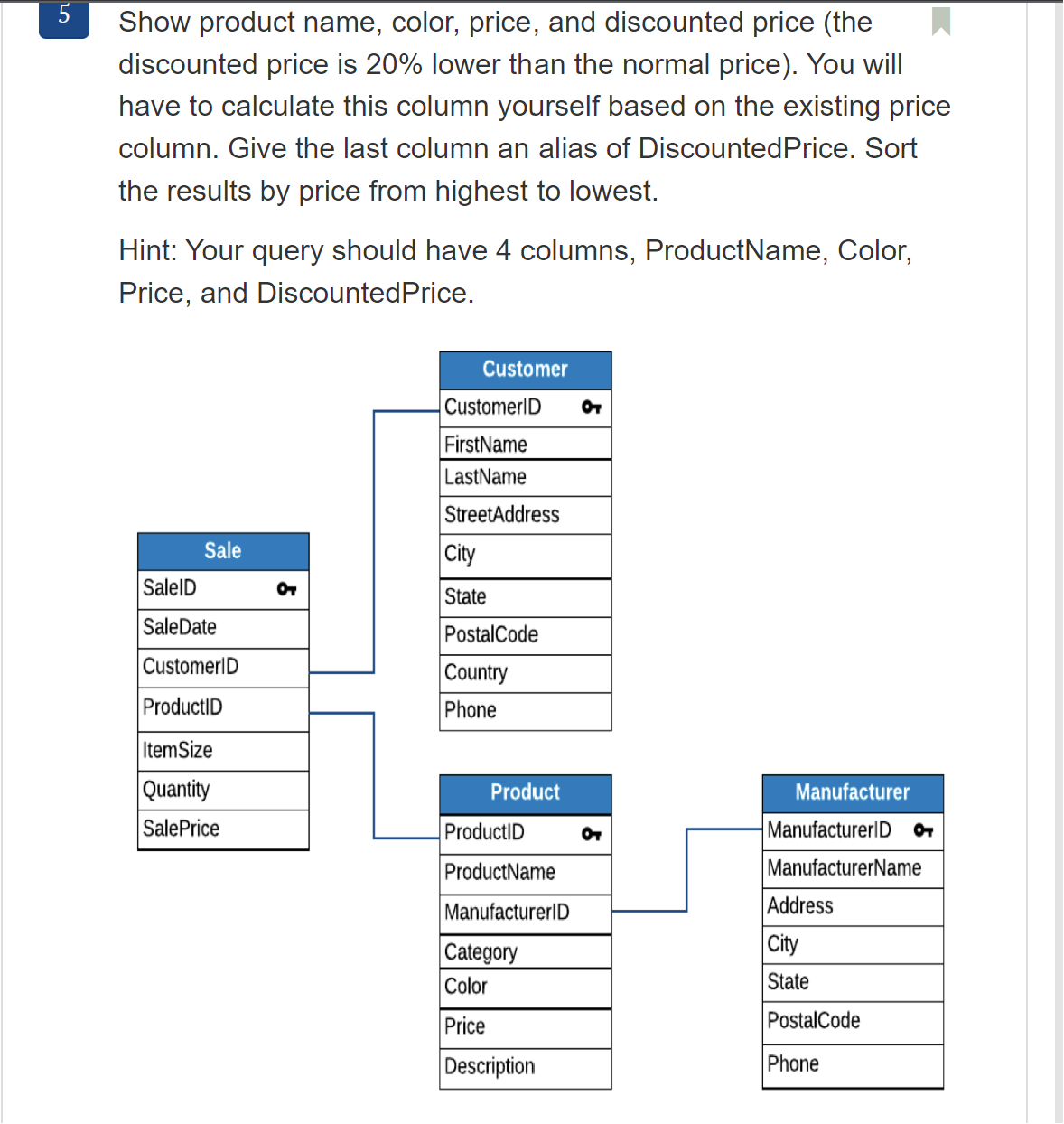 Solved Show product name, color, price, and discounted price | Chegg.com
