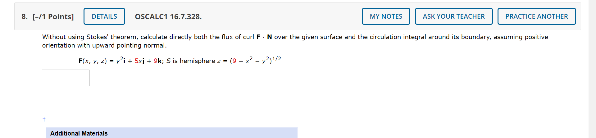 Solved 8. [-/1 Points] DETAILS OSCALC1 16.7.328. MY NOTES | Chegg.com