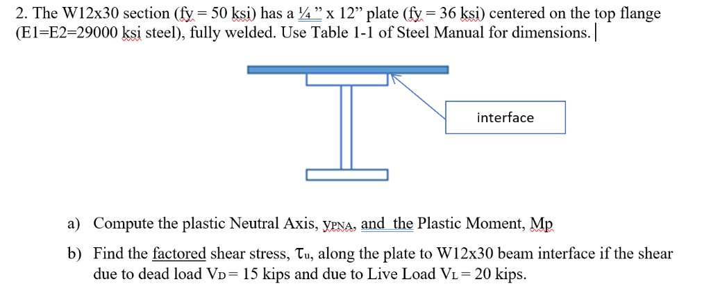 Solved 2. The W12x30 section (fy 50 ksi) has a 4" x 12" | Chegg.com