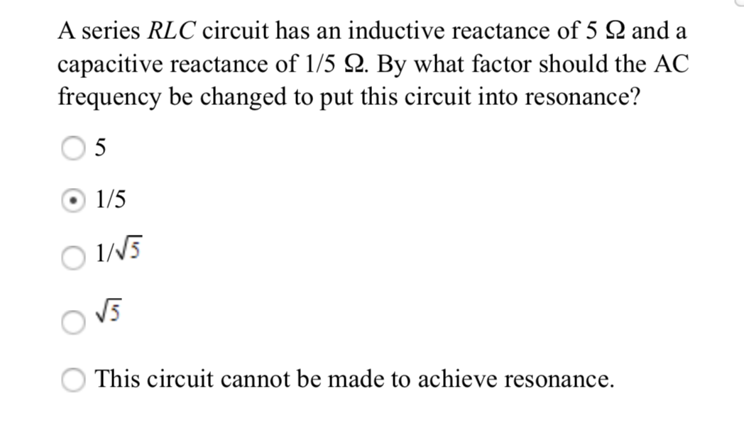Solved A series RLC circuit has an inductive reactance of 5 | Chegg.com