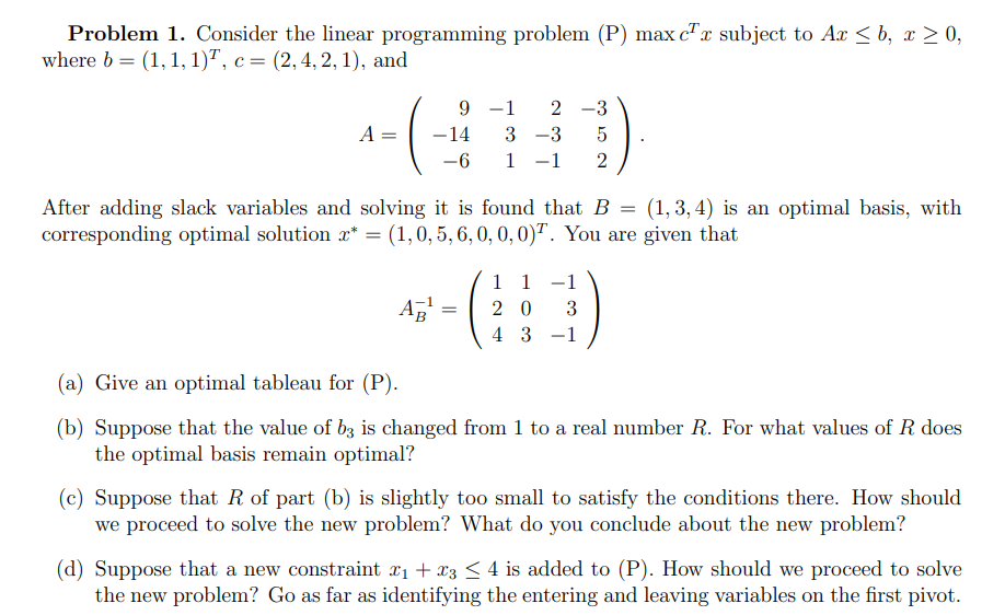 Solved Problem 1 Consider The Linear Programming Problem Chegg