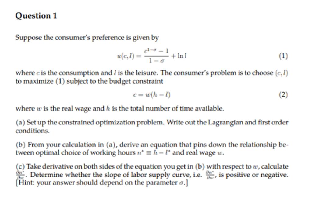 Suppose the consumer's preference is given by | Chegg.com