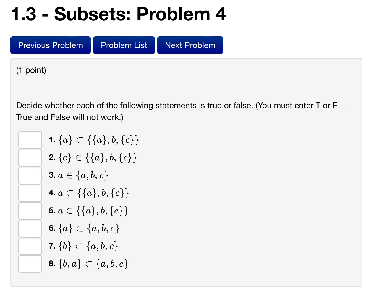 Solved (1 ﻿point)Decide whether each of the following | Chegg.com