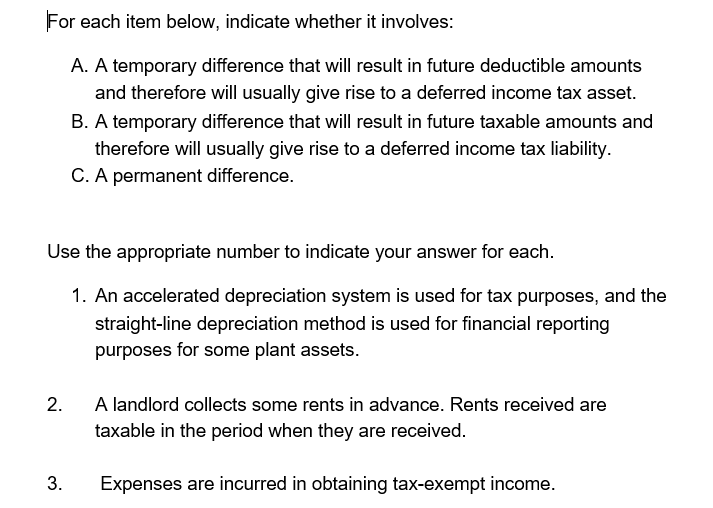 Solved For each item below, indicate whether it involves: A. | Chegg.com
