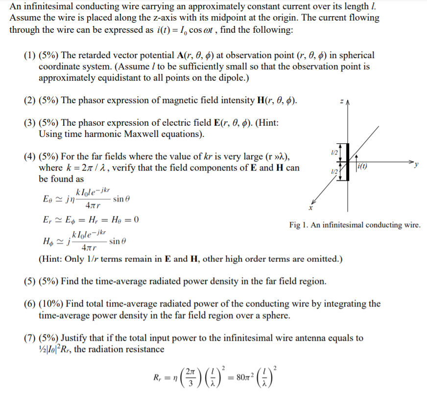 Solved An infinitesimal conducting wire carrying an | Chegg.com