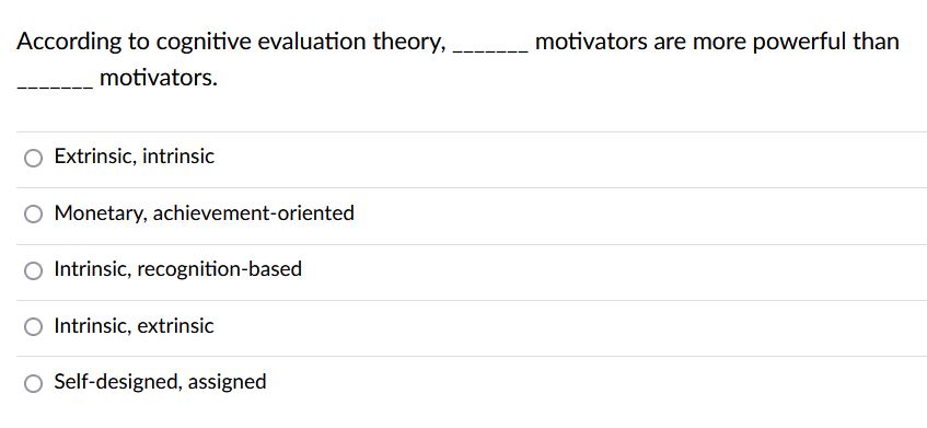 Solved According to cognitive evaluation theory, motivators | Chegg.com
