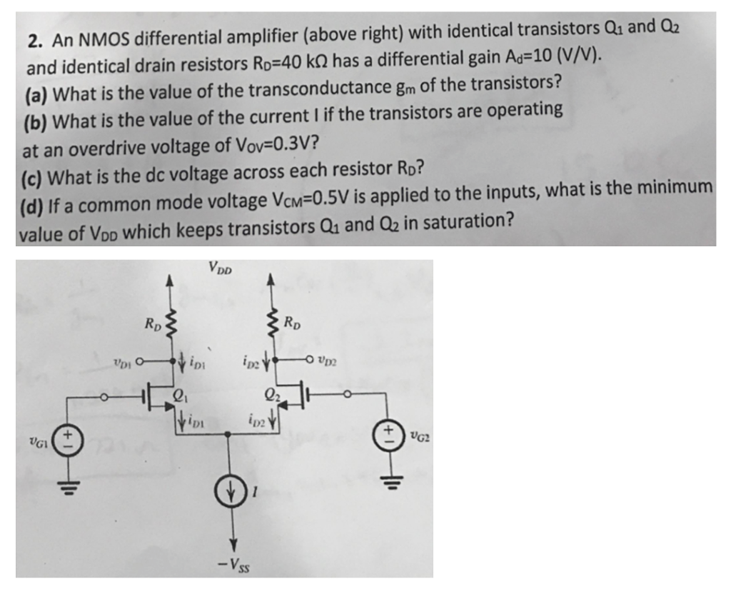 Solved 2. An NMOS differential amplifier (above right) with | Chegg.com