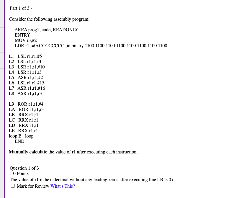 Solved Part 1 of 3 - Consider the following assembly | Chegg.com