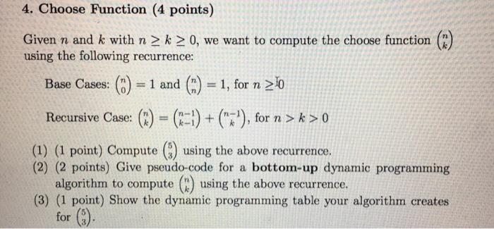Solved Given n and k with n greaterthanequalto k | Chegg.com