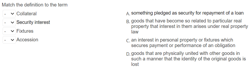 Solved Match the term with the definition Chattel Paper A. A | Chegg.com