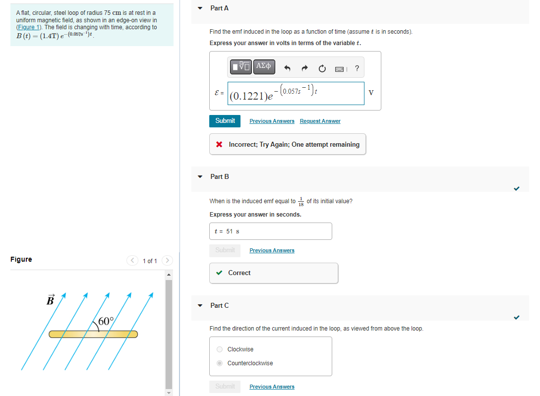 Solved A flat, circular, steel loop of radius 75 cm is at | Chegg.com