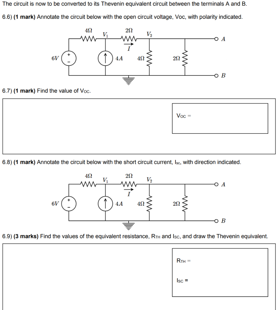 Solved Question 6 E2 (14 marks) 40 22 V2 Vi + 4A 42 2S2 6V ю | Chegg.com