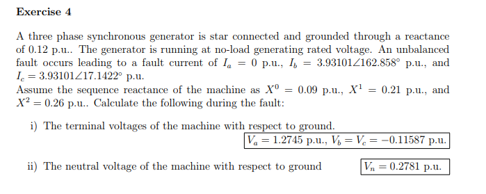 Solved Exercise 4 A three phase synchronous generator is | Chegg.com