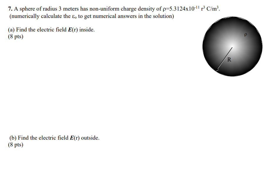 Solved 7. A sphere of radius 3 meters has non-uniform charge | Chegg.com