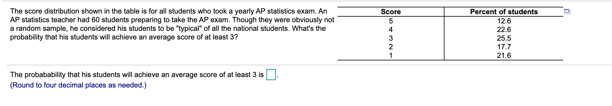 Solved The score distribution shown in the table is for all | Chegg.com