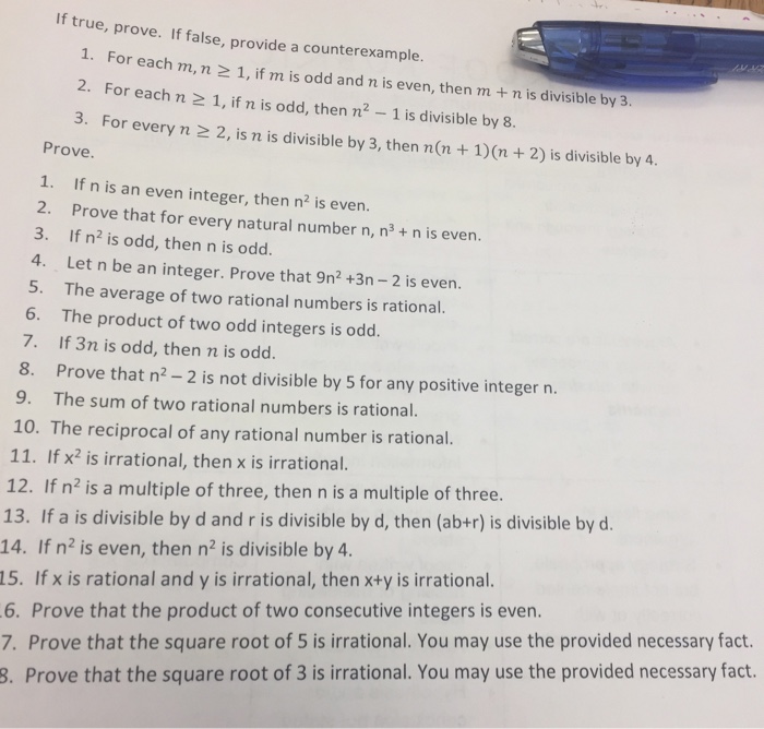 Solved If true, prove. If false, provide a counterexample. | Chegg.com
