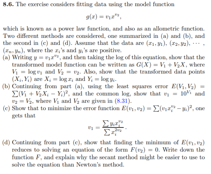 8.6. The exercise considers fitting data using the | Chegg.com