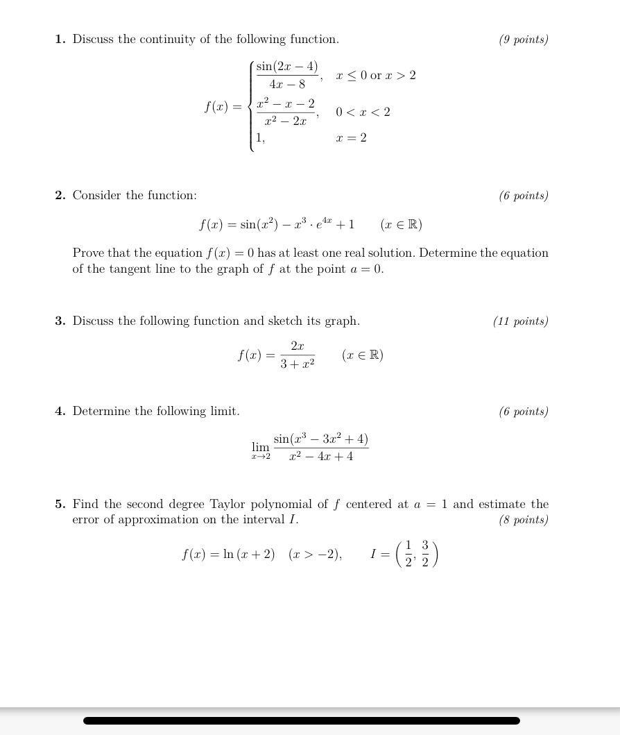 Solved 1. Discuss the continuity of the following function. | Chegg.com