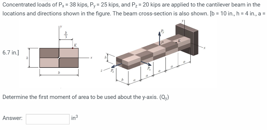 [Solved]: Concentrated loads of ( P_{x}=38 mathrm{