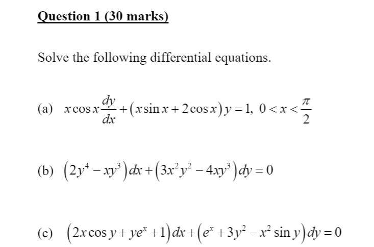 Solved Solve the following differential equations. (a) | Chegg.com