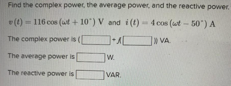 Solved Find the complex power, the average power, and the | Chegg.com