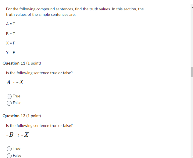 For the following compound sentences, find the truth | Chegg.com