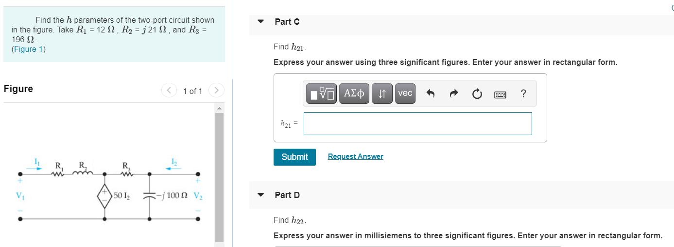 Solved Part A Find the h parameters of the two-port circuit | Chegg.com
