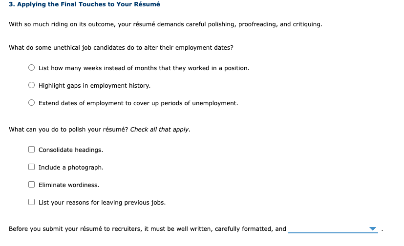 Solved 3. Applying the Final Touches to Your Résumé With so | Chegg.com