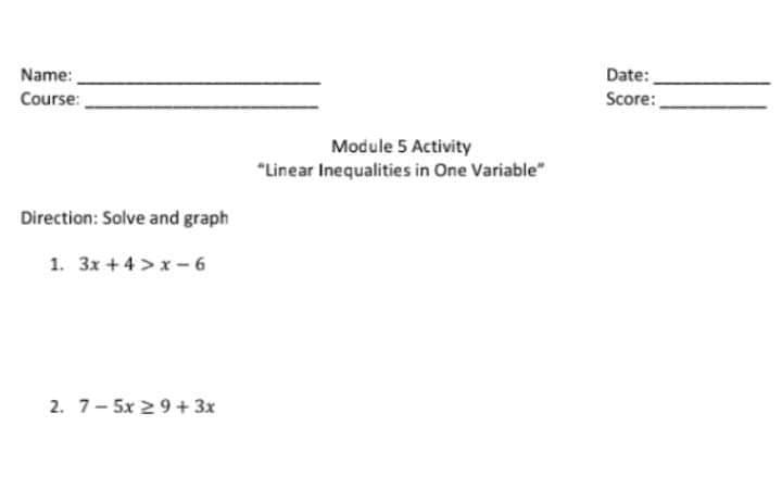 Solved Name: Course: Date: Score: Module 5 Activity "Linear | Chegg.com