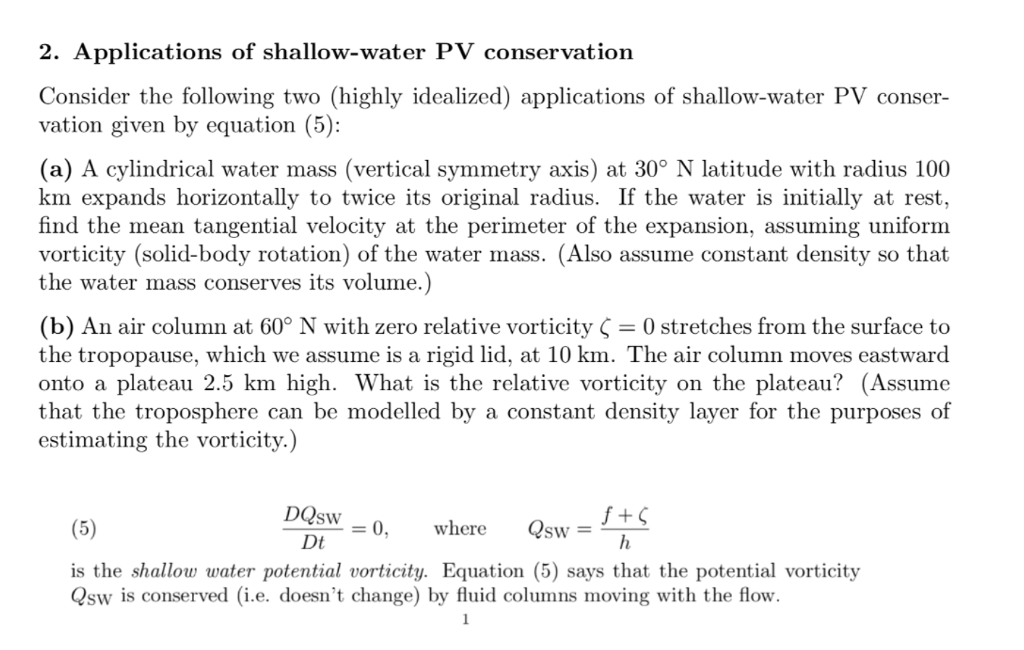 2. Applications of shallow-water PPV conservation | Chegg.com