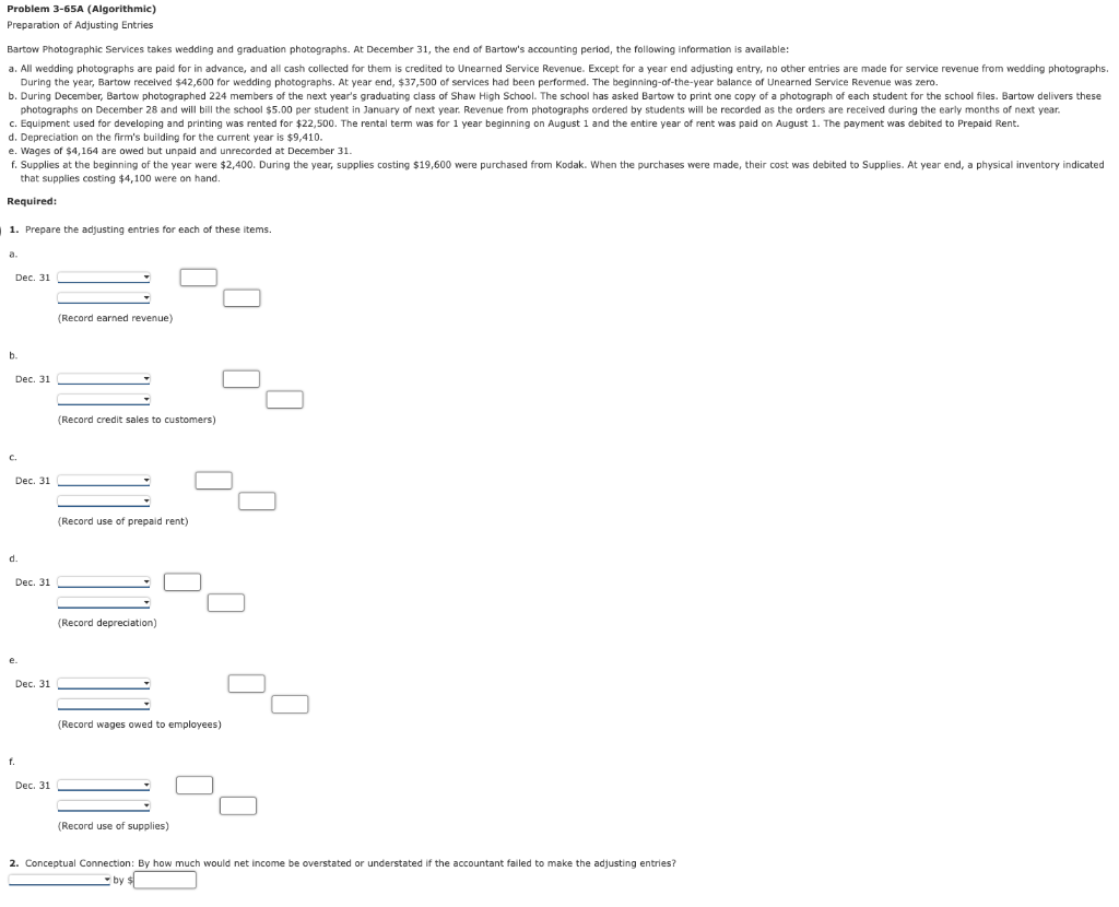 Solved Problem 3-65A (Algorithmic) Preparation of Adjusting | Chegg.com