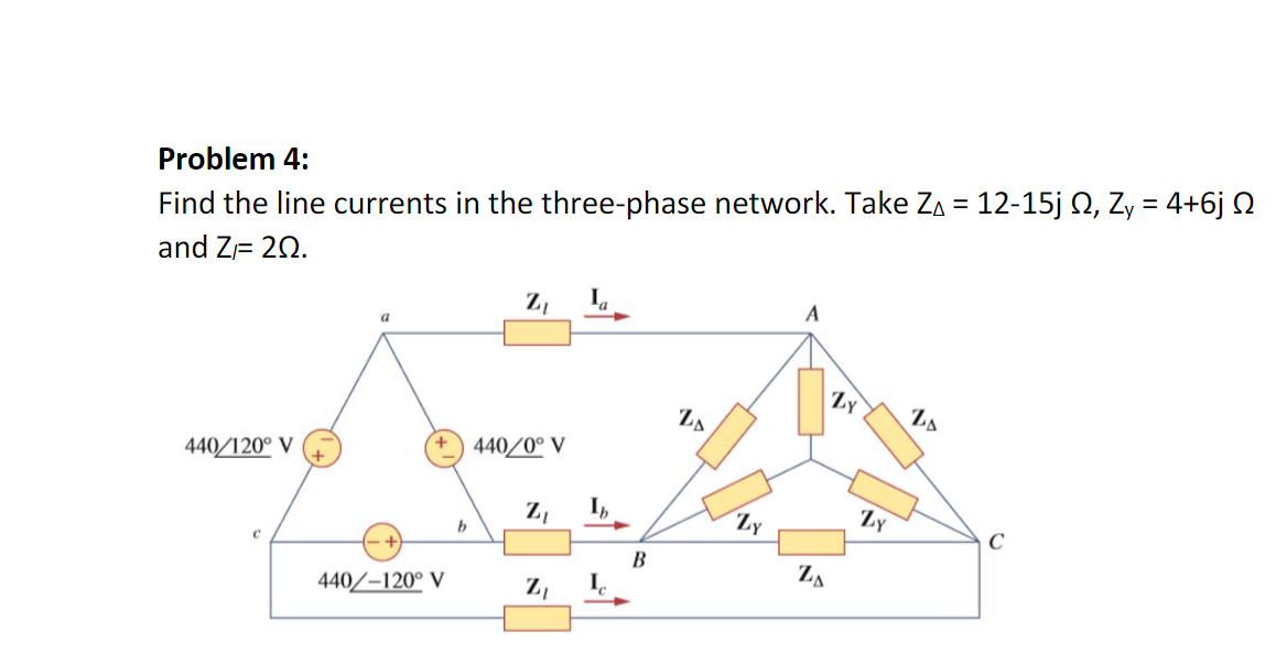 Solved Problem 4: Find the line currents in the three-phase | Chegg.com