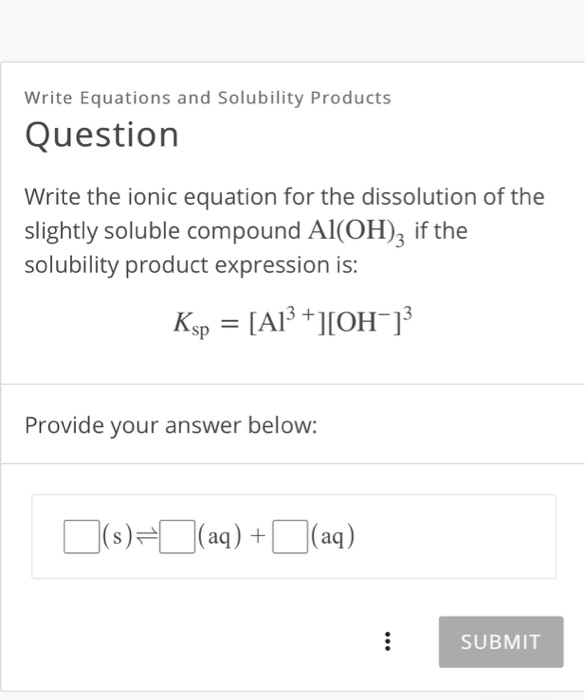 Solved Write Equations and Solubility Products Question | Chegg.com