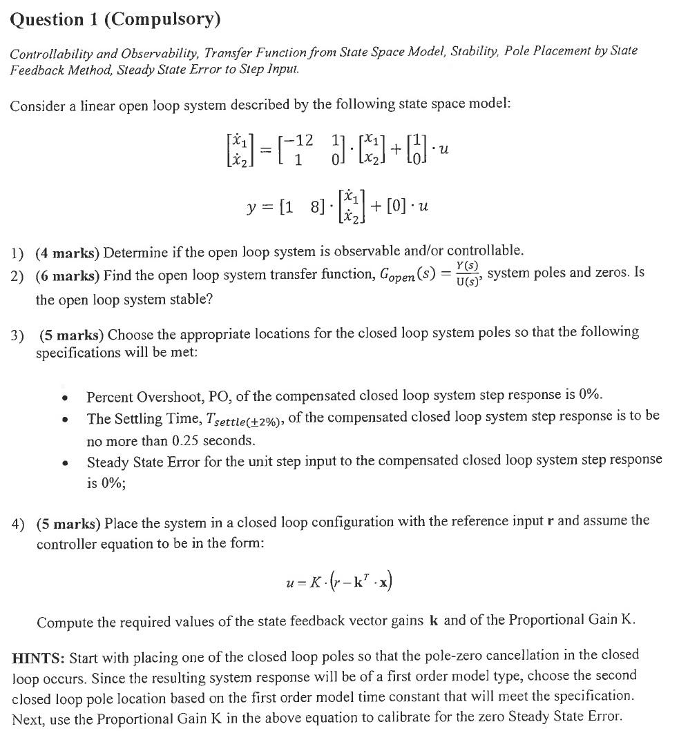 Solved Controllability and Observability, Transfer Function | Chegg.com