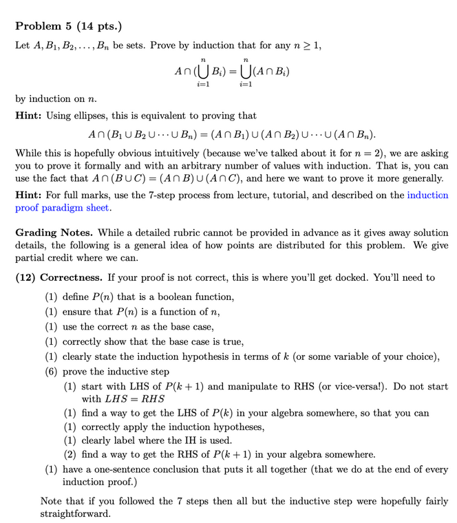 Solved Problem 5 (14 pts.) Let A,B1,B2,…,Bn be sets. Prove | Chegg.com Solved Problem 5 (14 pts.) Let A,B1,B2,…,Bn be sets. Prove | Chegg.com