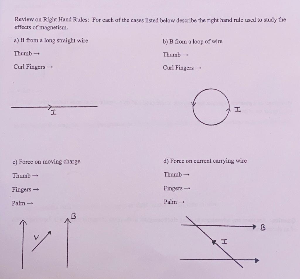 Solved Review on Right Hand Rules: For each of the cases | Chegg.com